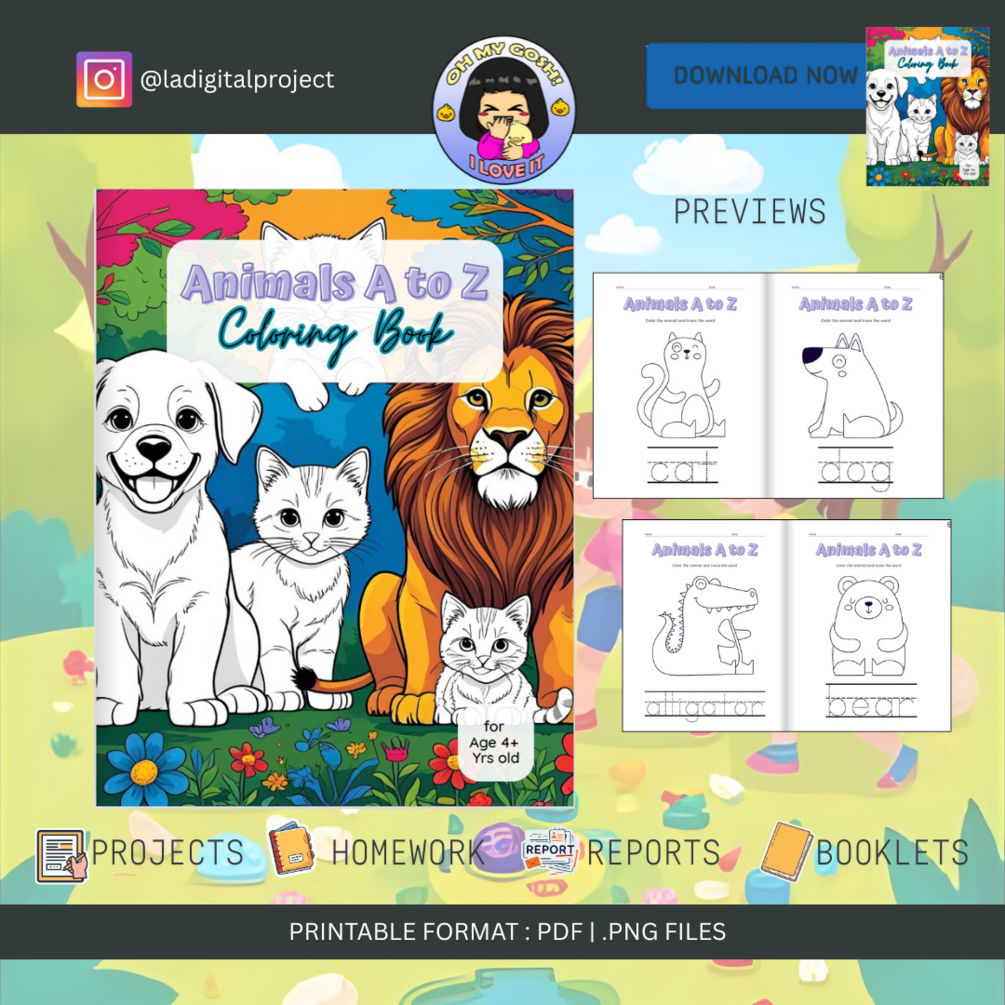 Animals Alphabet A to Z Coloring