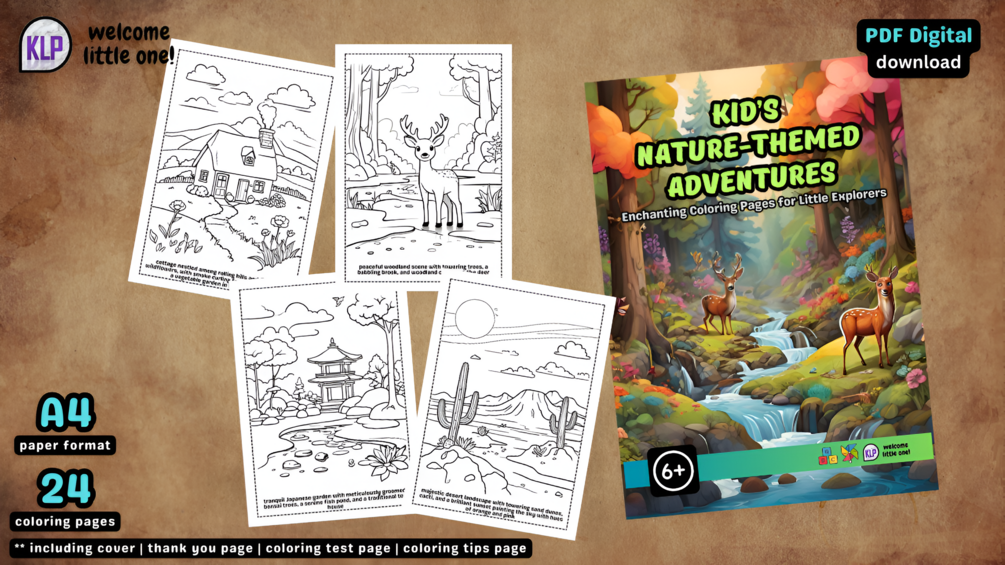 Kid's Nature-Themed Coloring Pages, Printable Digital PDF, Simple Line ...
