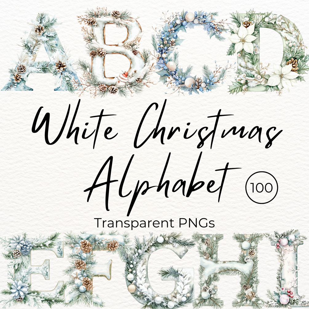 White Christmas Alphabet - 100 Cliparts Bundle - 300DPI - Commercial ...
