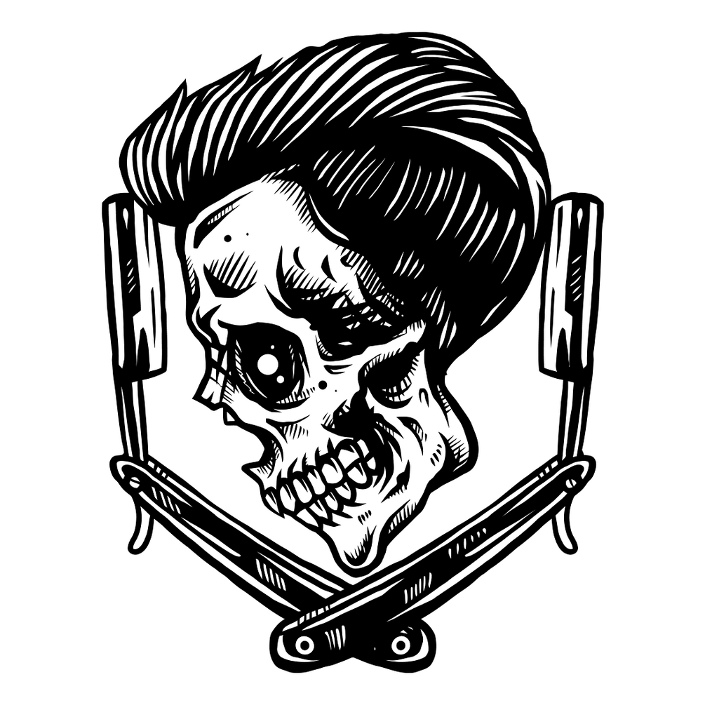 Barber Skull – Pompadour & Straight Razor Vector Art