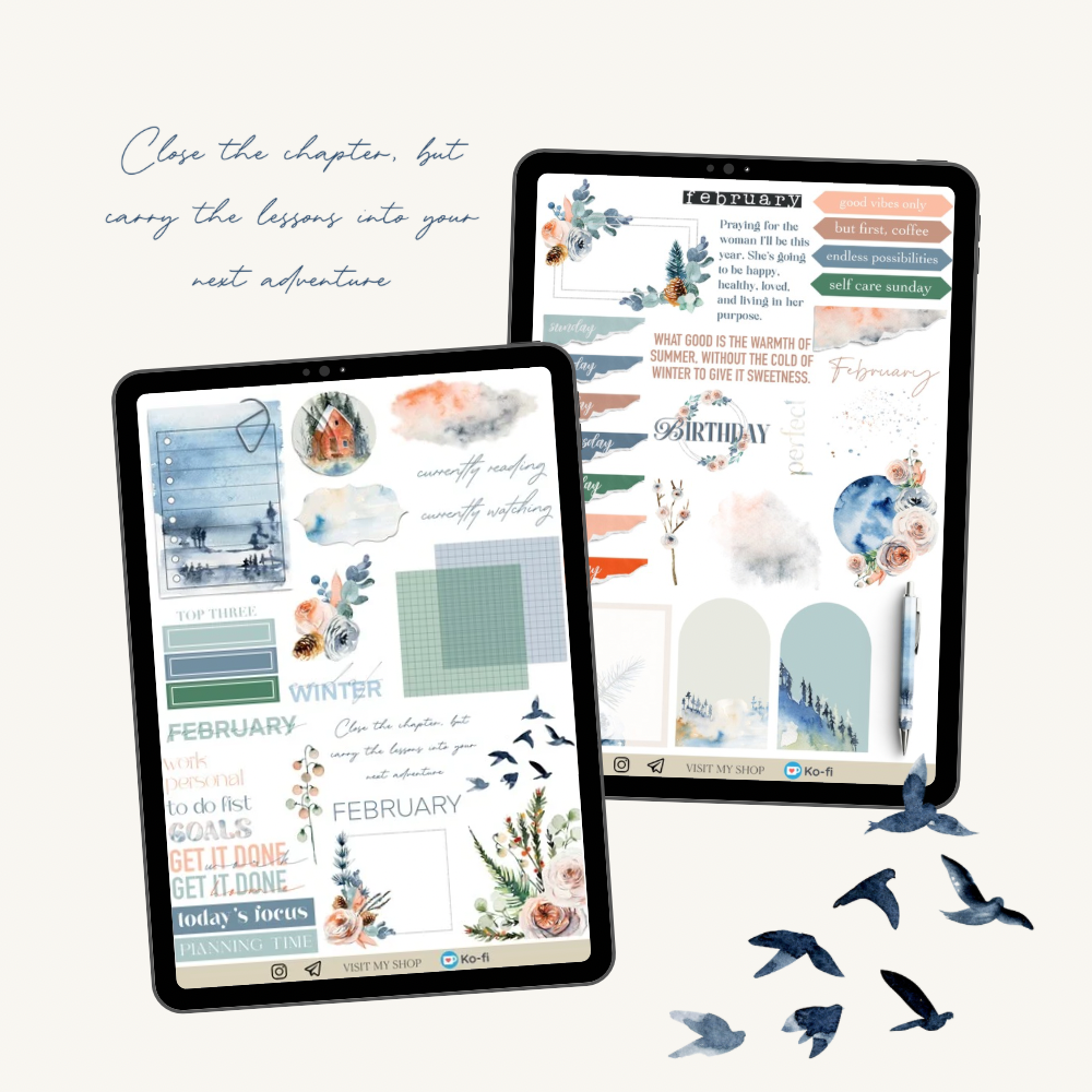 February Forest Bouquet stickers, GoodNotes & PNG