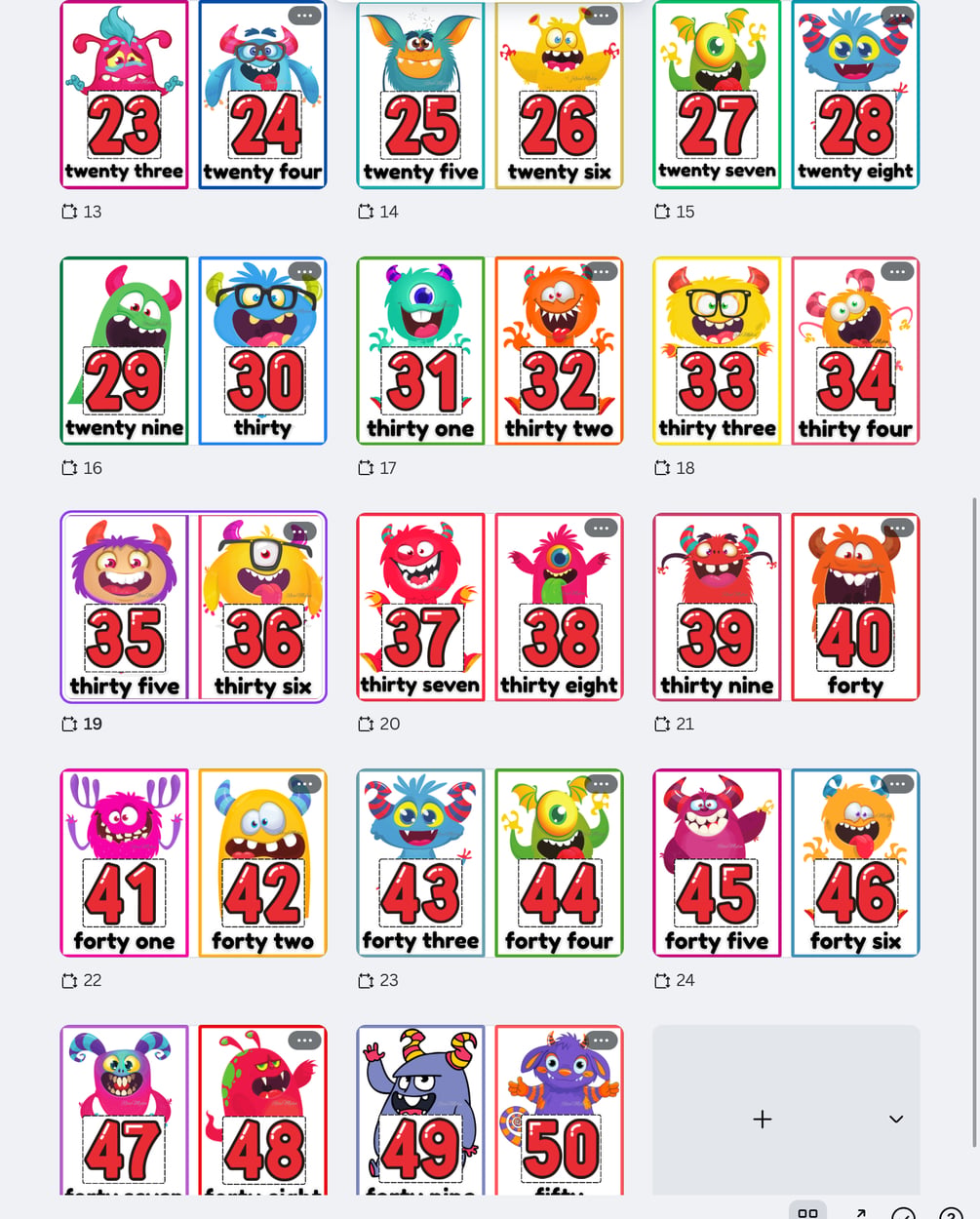 Monster Theme Number Flashcards 1-50