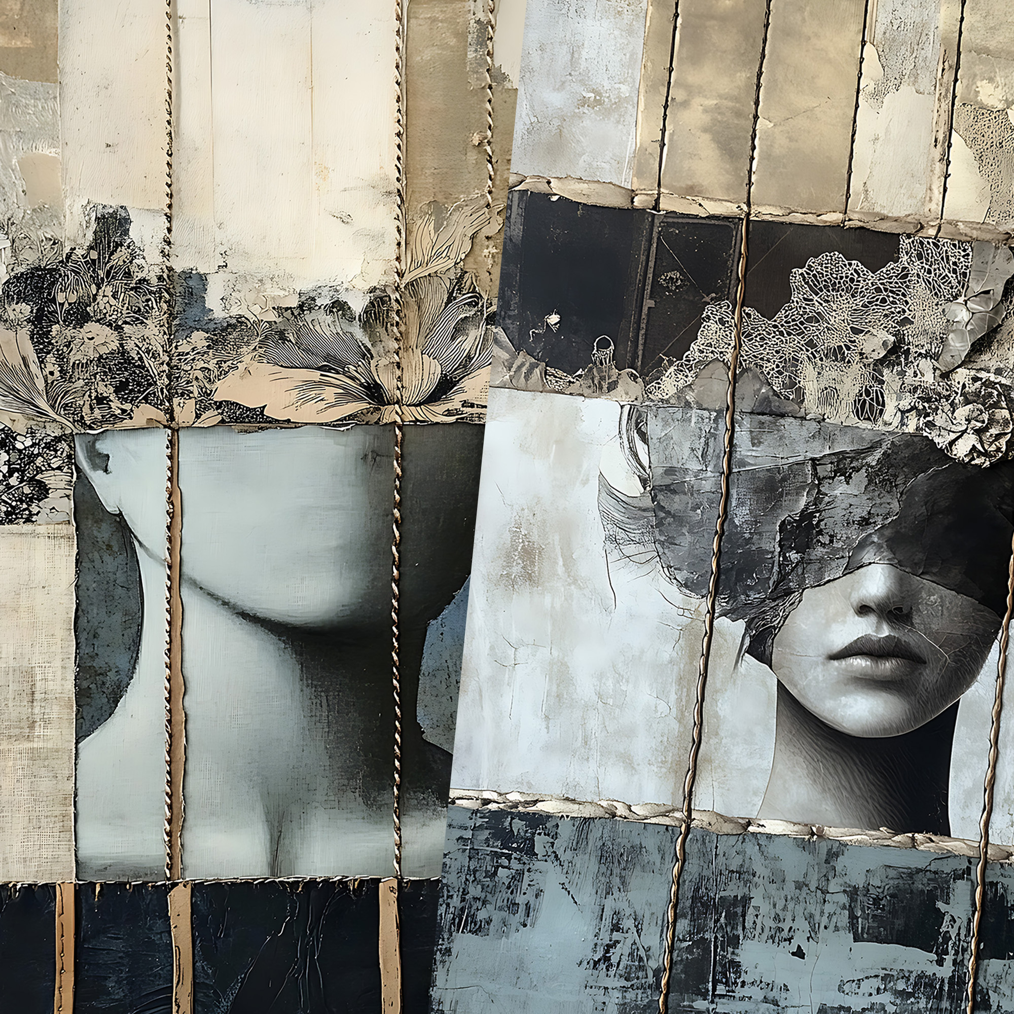 24 pc Medley of Textures Portrait Collage Printable Junk Journal Half ...