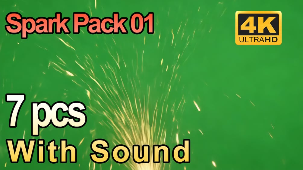 Spark Pack01 - 7 pcs Spark Effect Videos - Sound Effect - Green Screen 4K