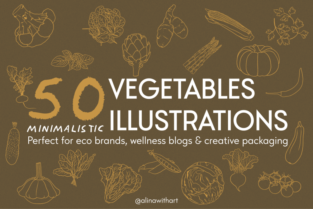50 Minimalistic Vegetables Illustrations