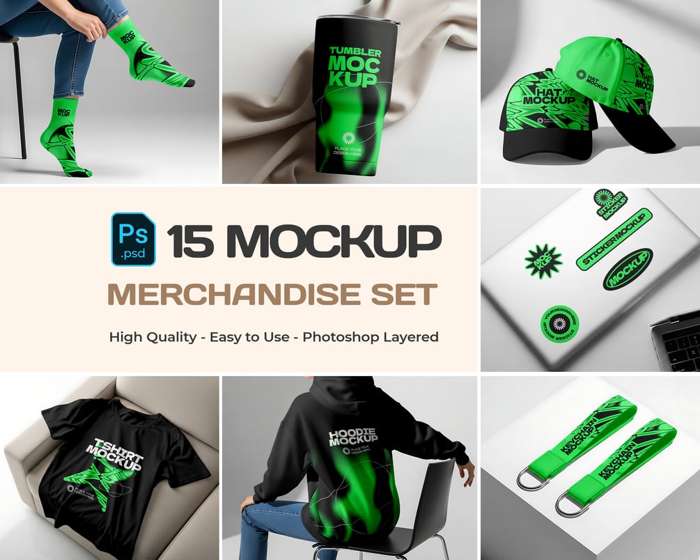 Merchandise Mockup Bundle – 15 PSD Templates for Apparel & Promo ...