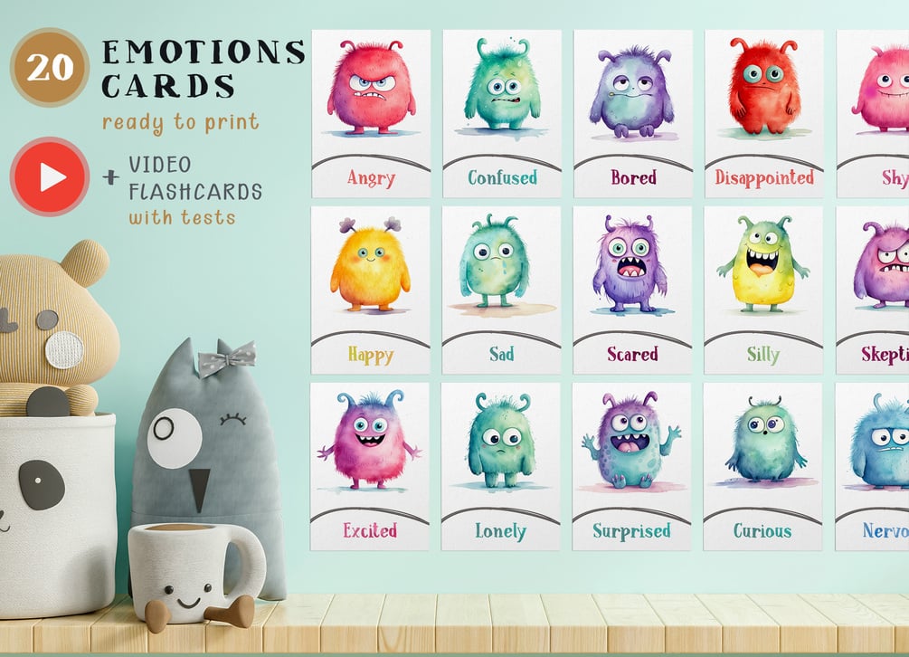 Emotion Flashcards for kids in English