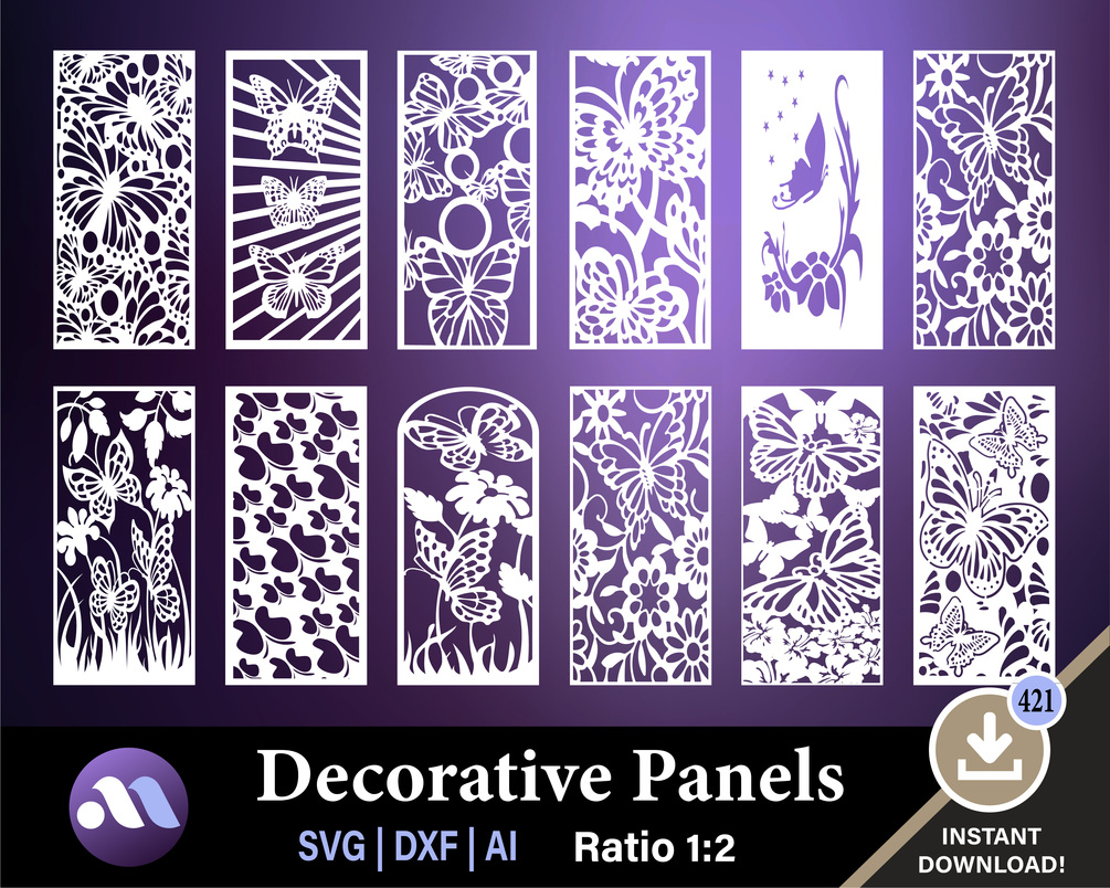 Butterfly Panel Templates. Set of 12 vector for laser and plasma ...