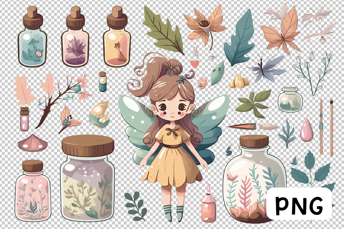 Illustration, Cute Fairy Items Set