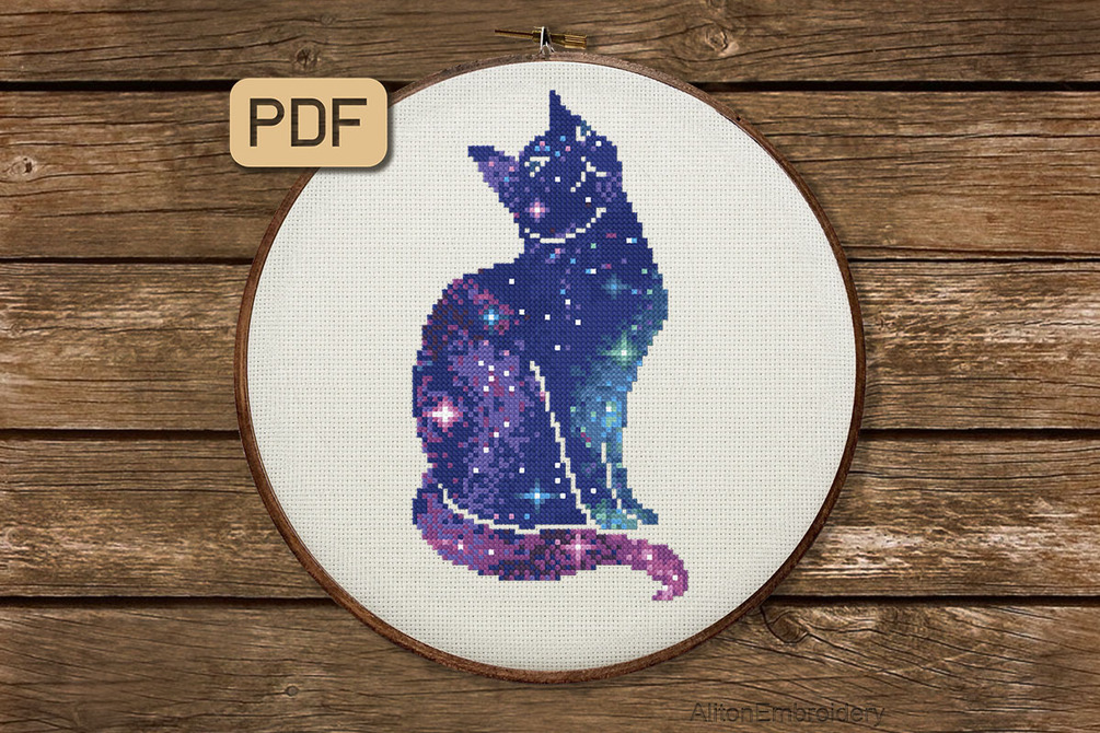 Galaxy Cat Cross Stitch Pattern