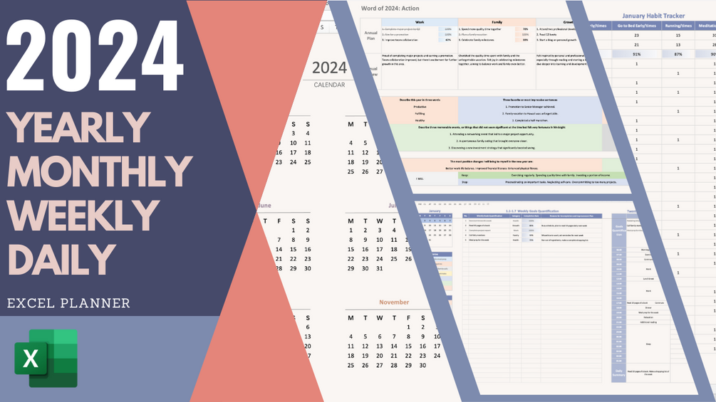 Ultimate 2024 Excel Planner: Yearly, Monthly, Weekly & Daily
