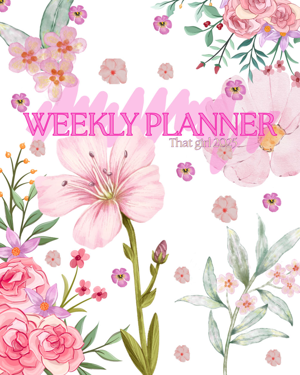 🌸 Weekly Planner – Pink, Floral & Motivational (Editable Canva Template)