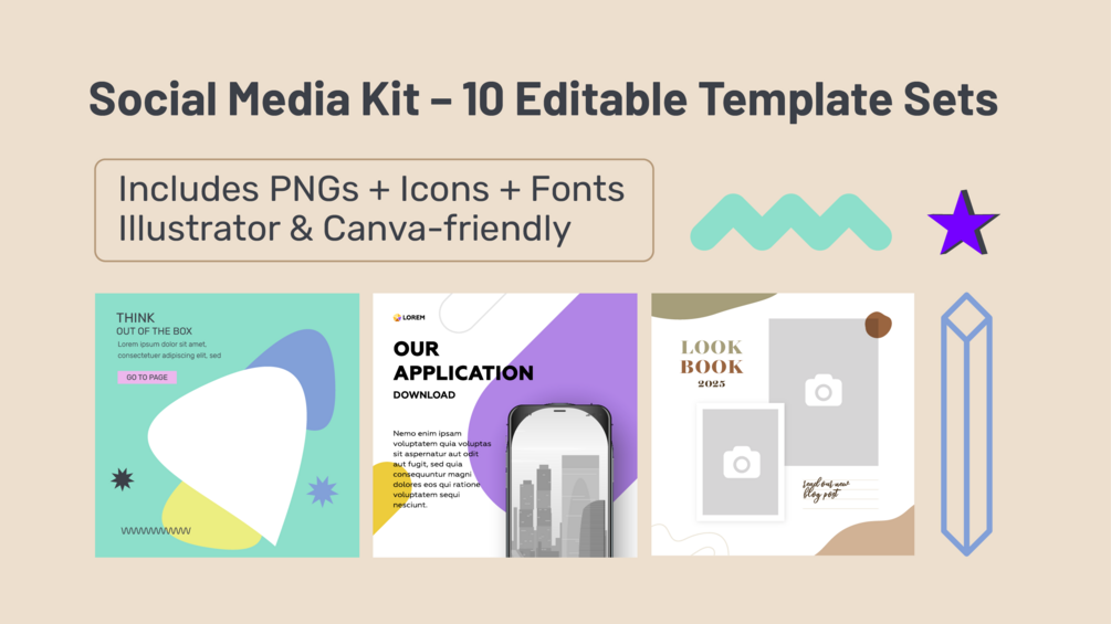 Social Media Design Kit – 10 Template Sets (67 total designs) + Bonus ...