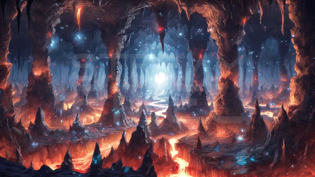 Animated virtual background seamless loop Lava mystic devil cave ...