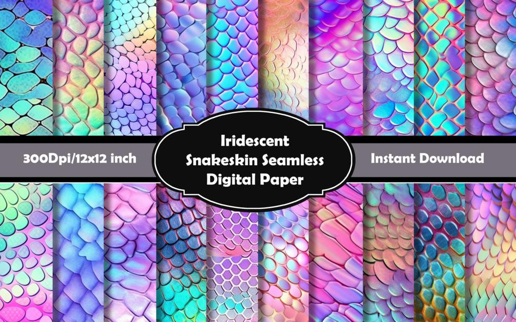 Sleek Serpent Chic: Iridescent Seamless Snakeskin Digital Paper Set ...