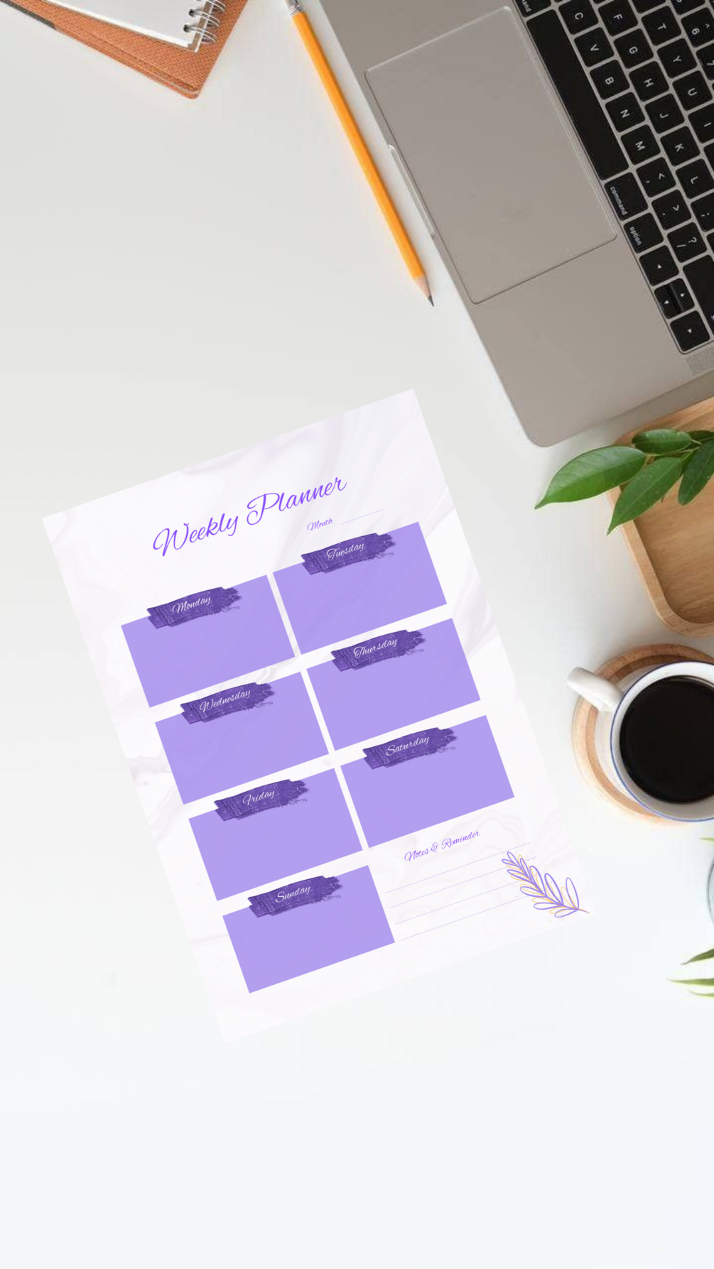 Purple weekly printable digital planner A4 (downloadable , editable)