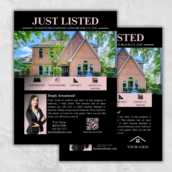Just Listed Flyer with QR Code | Real Estate Canva Template | For Sale ...