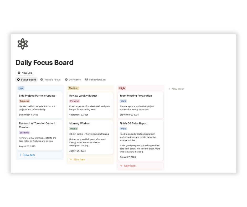Daily Focus Board