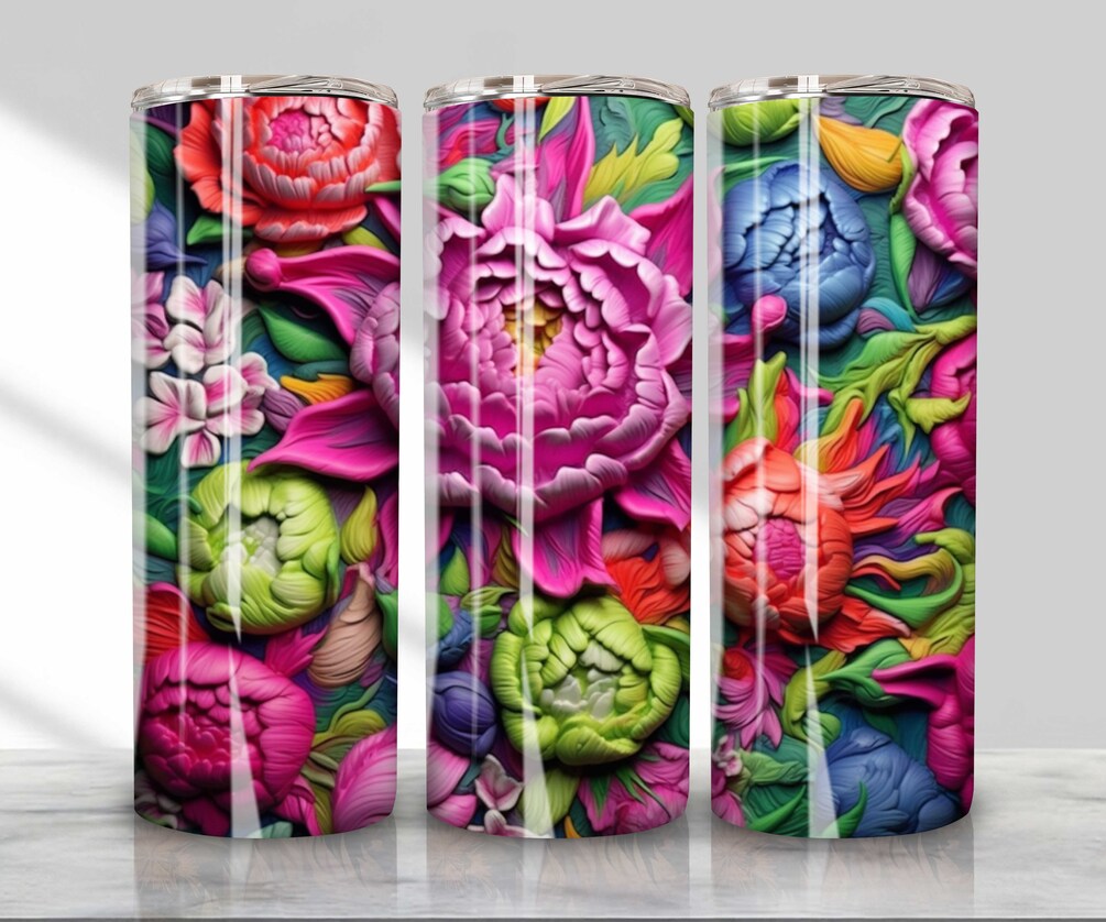 3D Colorful Flowers 20 Oz Tumbler Sublimation Design, Beautiful Floral ...