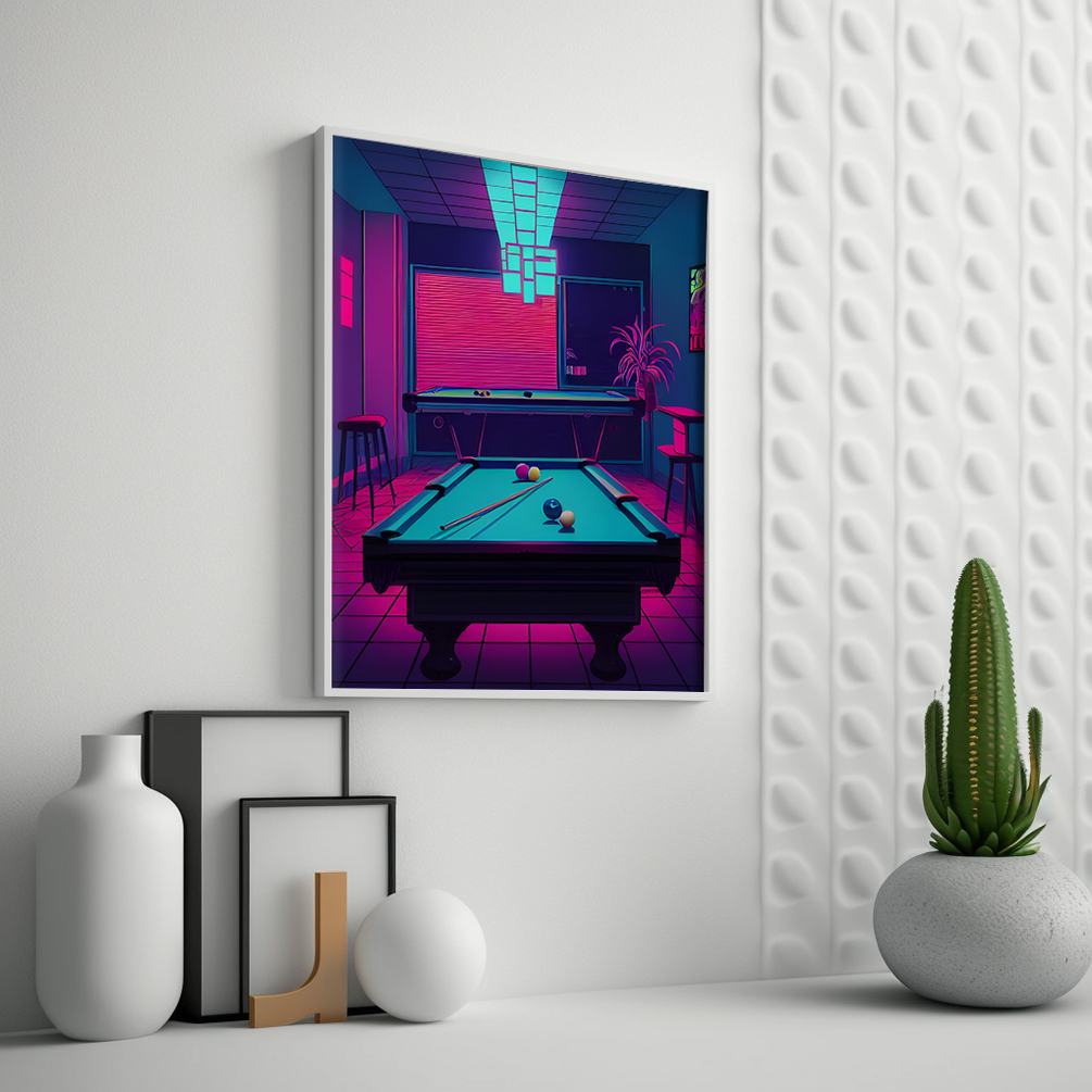 Stylish Neon Billiard Table - 80's Modern Wall Art Decor for Game Room ...