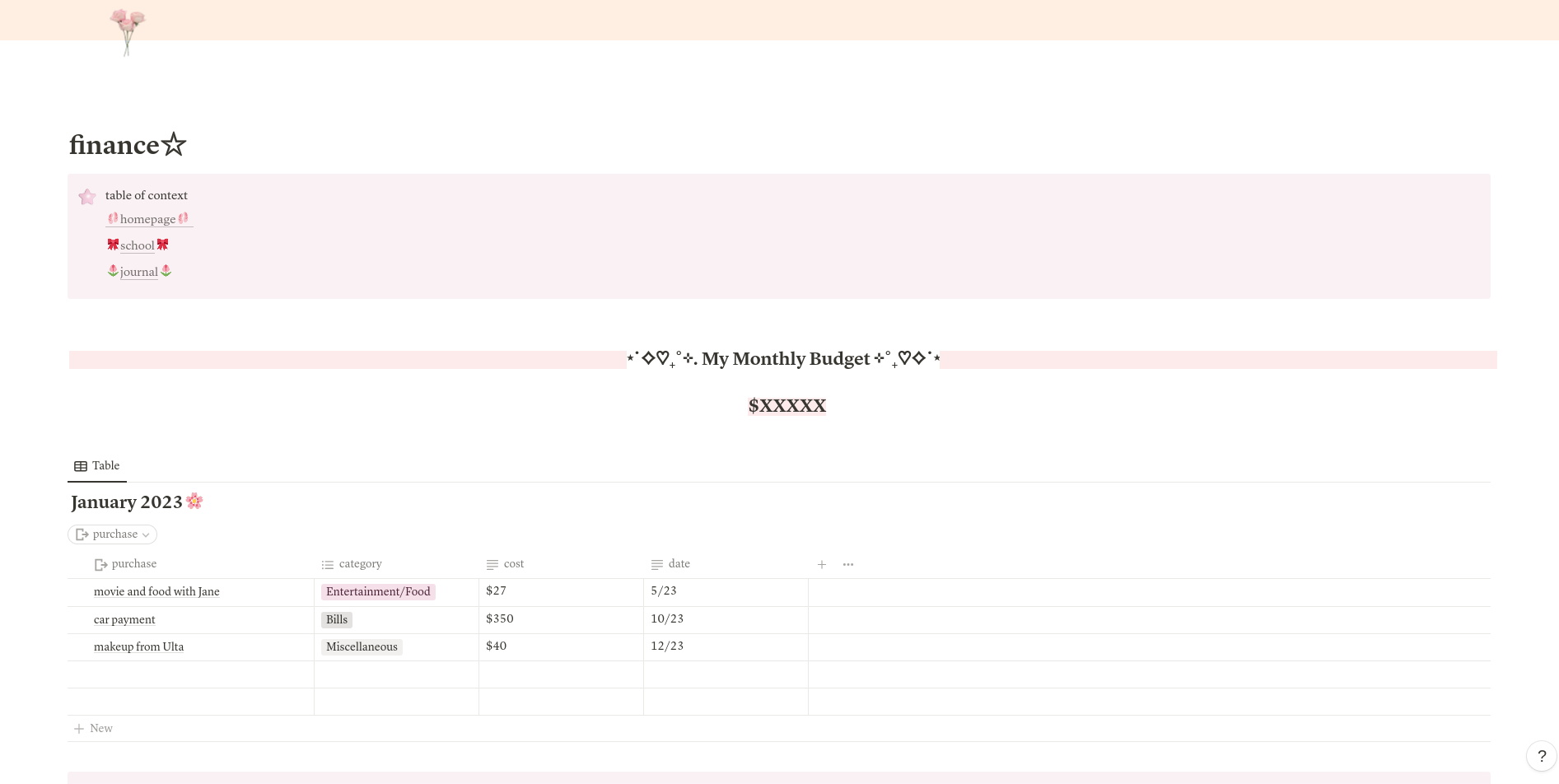 pink notion template