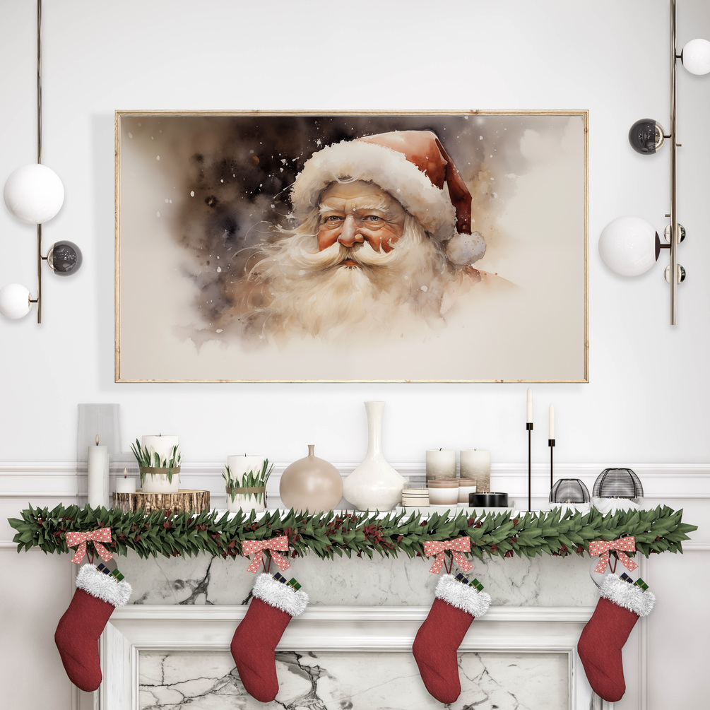 Vintage Santa Portrait Christmas Frame Tv Art, Santa Claus Frame Tv Art ...