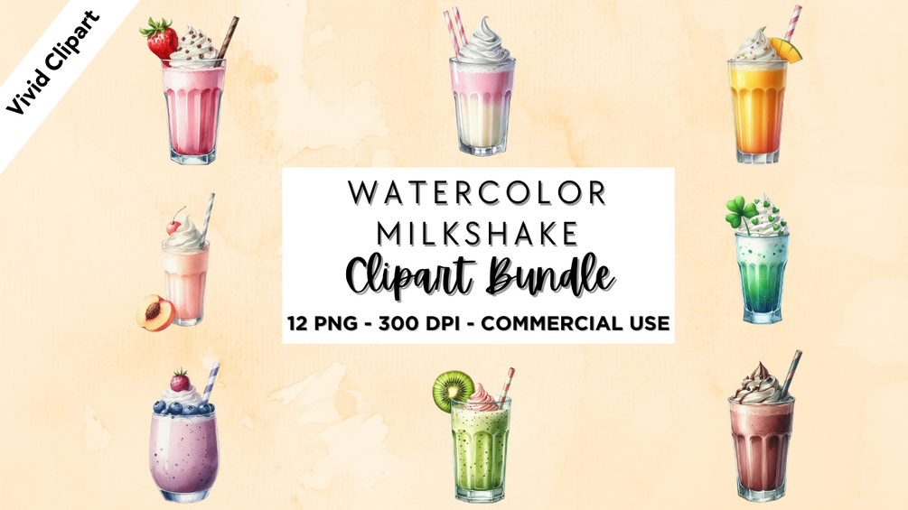 Watercolor Milkshake Clipart Bundle