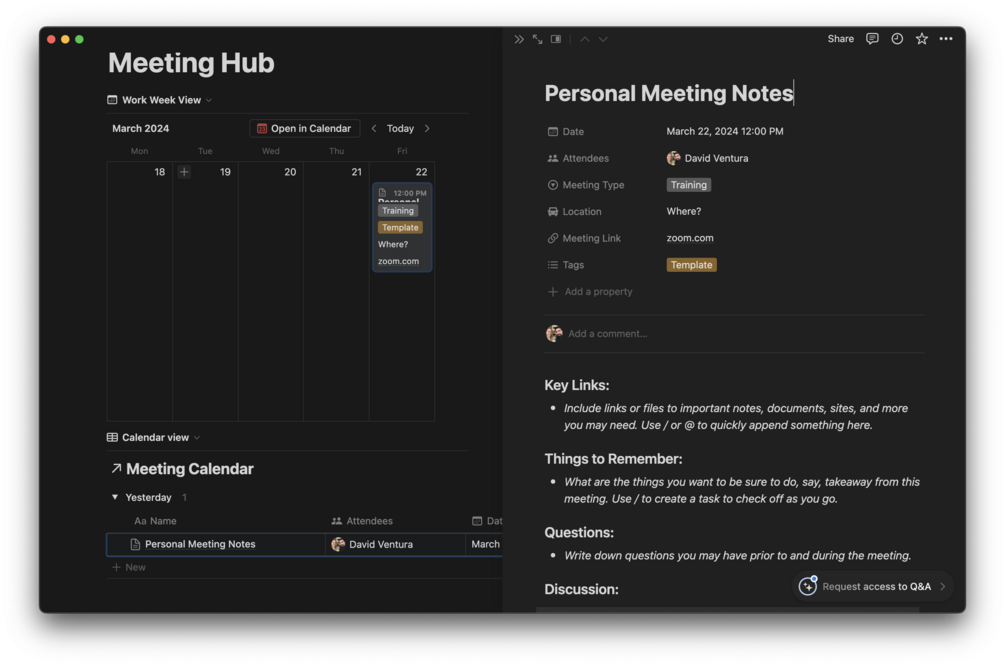 Notion Simple Meeting Hub Template