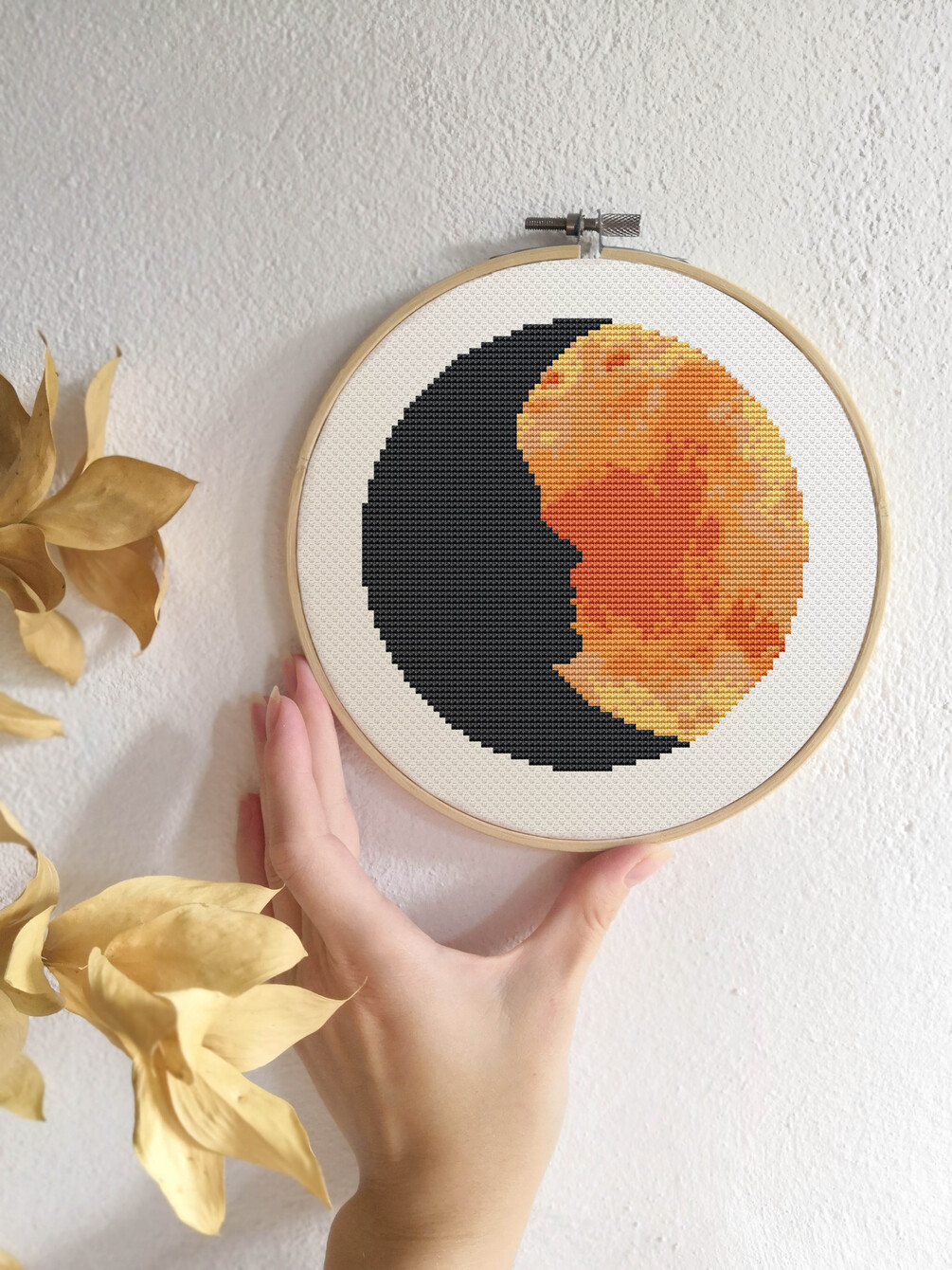 Woman moon cross stitch pattern Modern cross stitch PDF Celestial cross ...