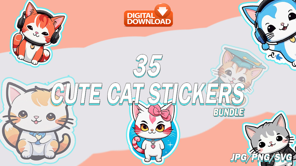 Cute cat clipart digital stickers JPG/PNG/SVG bundle Instant Download