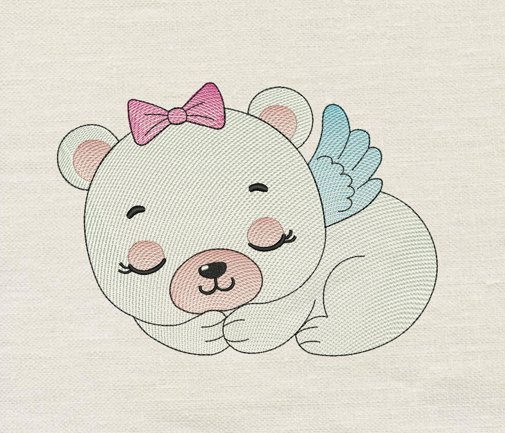Baby bear girl embroidery design 3 Sizes -INSTANT D0WNL0AD