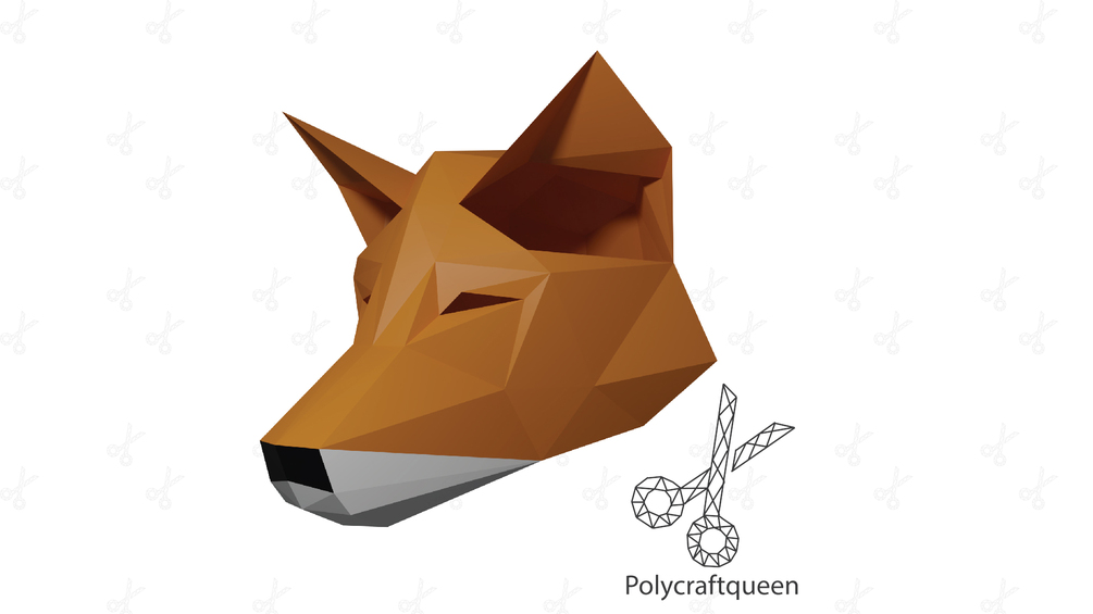 Fox mask, papercraft, low poly, furry mask