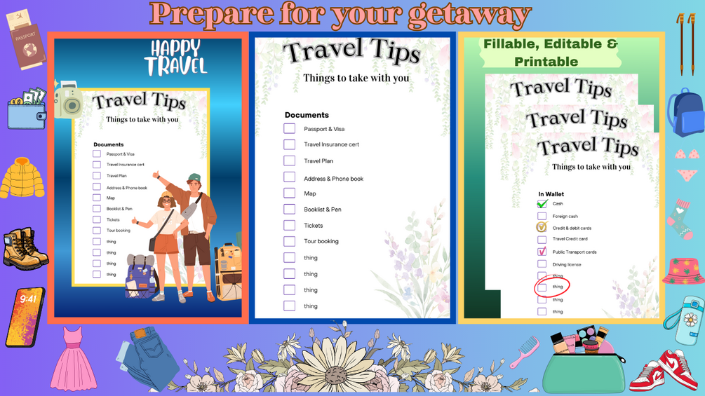 EDITABLE TEMPLATE, PRINTABLE TRAVEL CHECKLIST