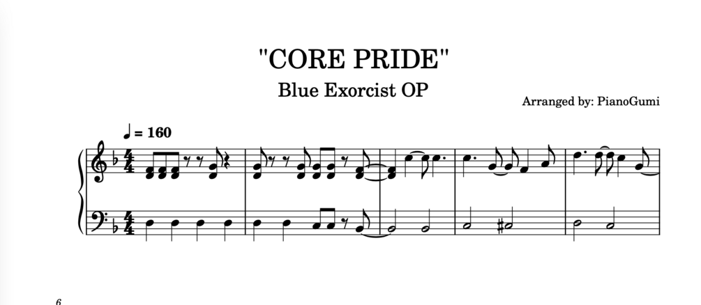 Blue Exorcist OP - "CORE PRIDE" - EASY Piano Sheet Music