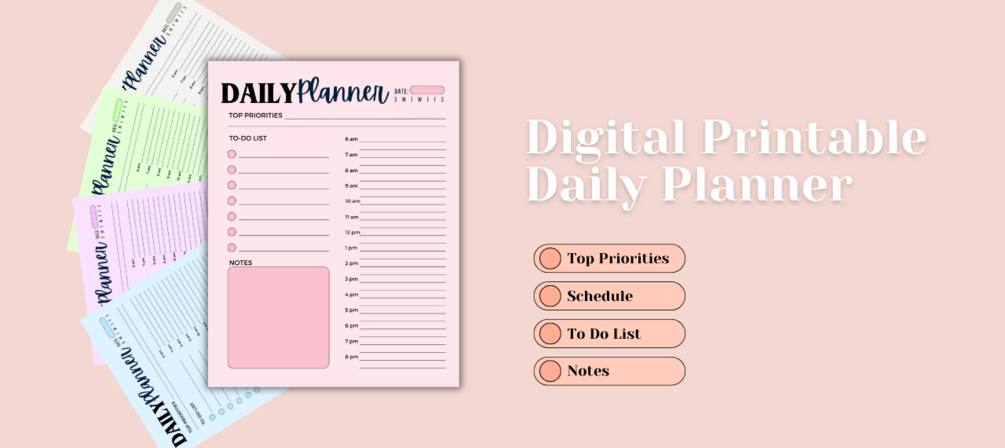 Digital Printable Daily Planner | 5 COLOURS