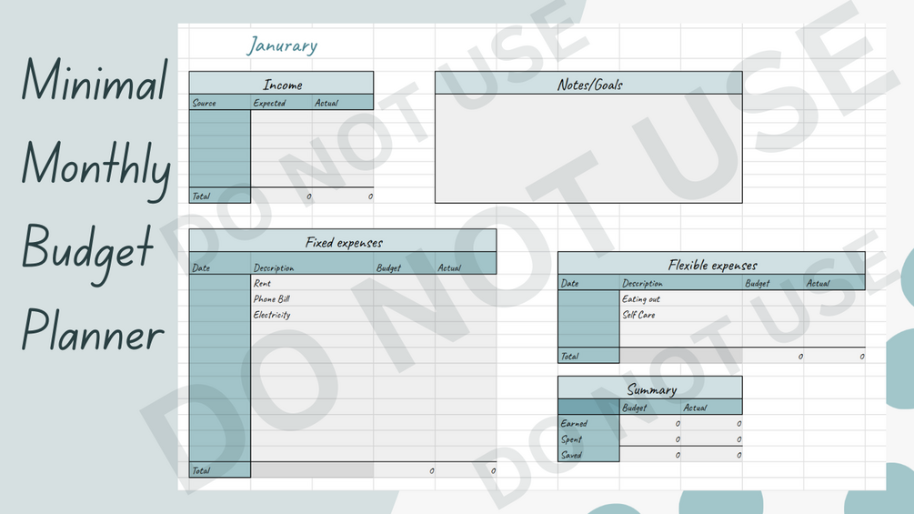 Minimal Monthly Budget Planner