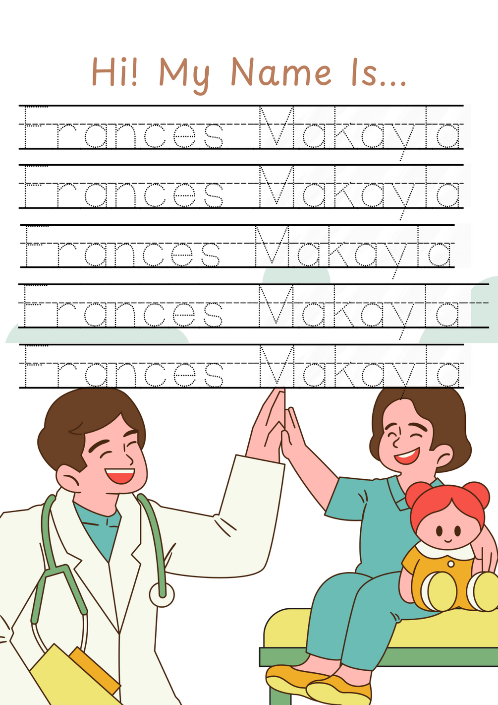 Custom Doctor-Themed Name Tracing Worksheets - Printable PDF