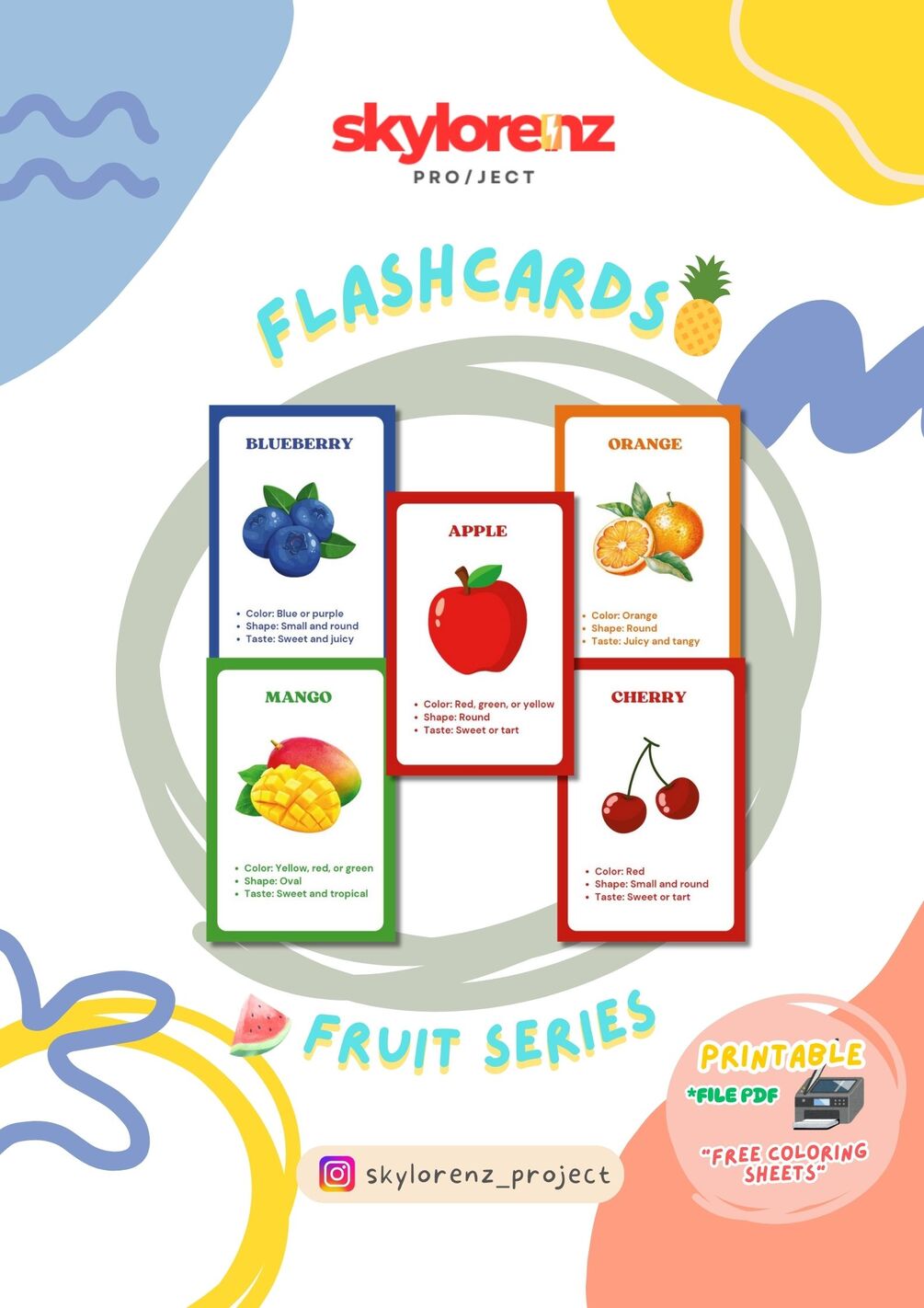 Printable Fun Fruit Flashcards for Children