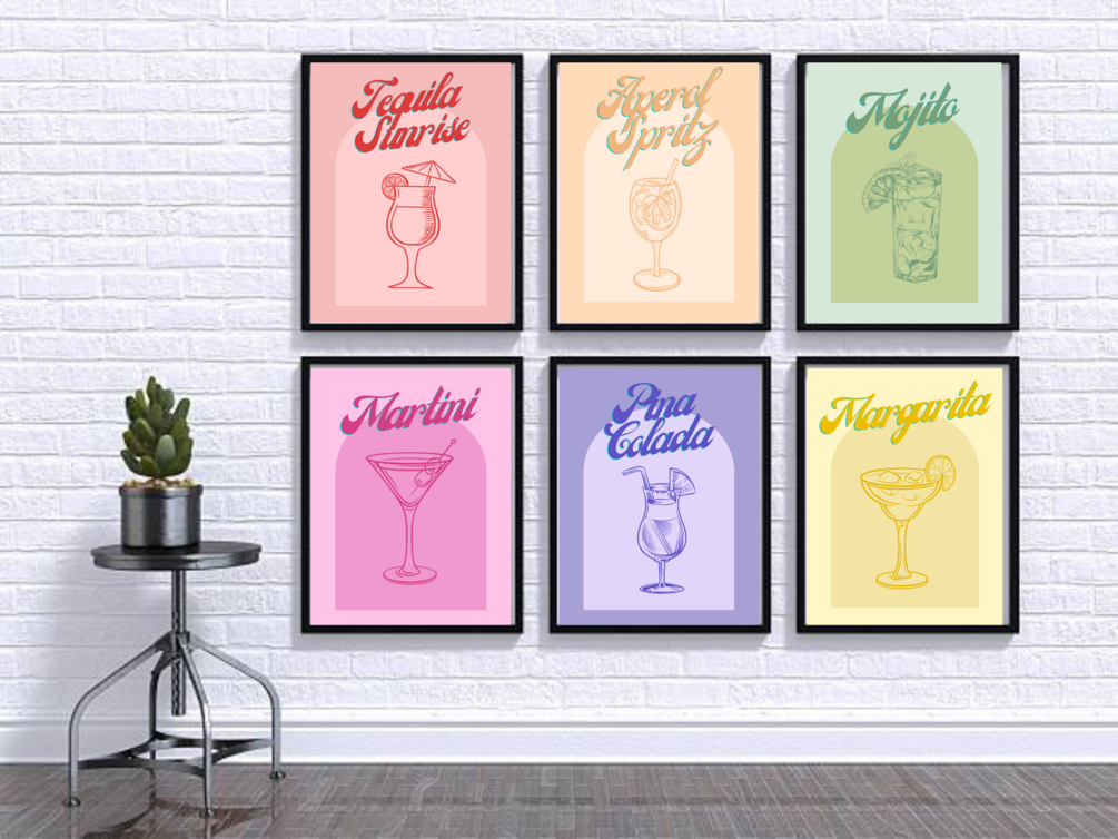 SET of 6 Cocktail Printables, Alcohol Bar Cart Gallery Wall Print Set ...