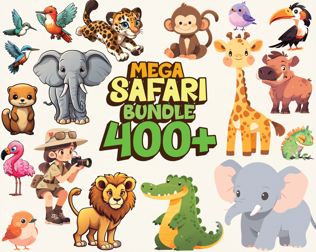 400+ Mega Safari Bundle, Safari Animals I Watercolor Clipart I Elephant ...