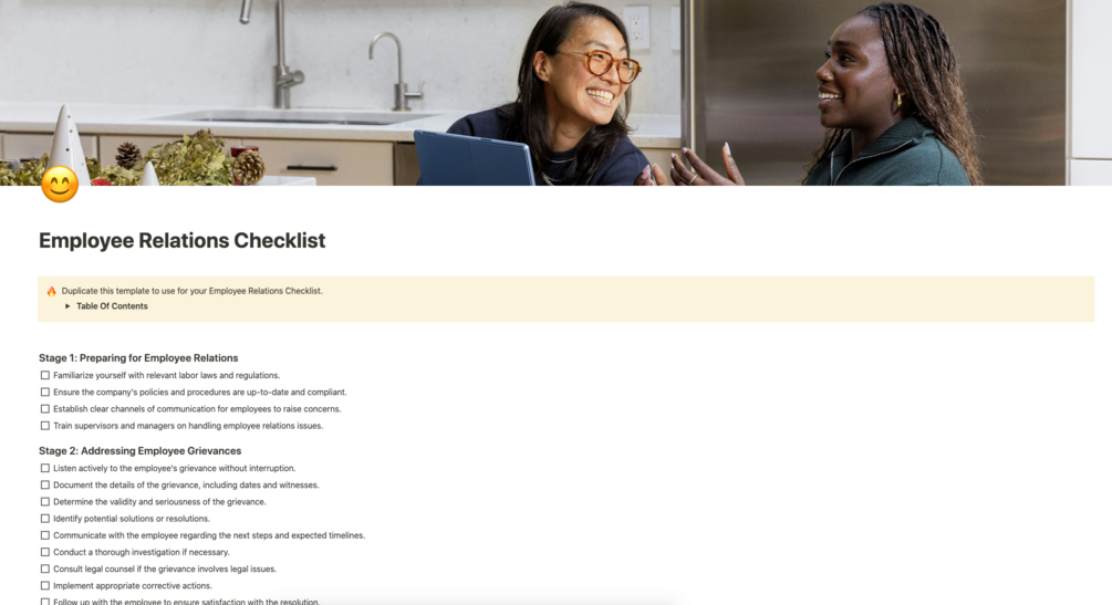 Notion - Employee Relations Checklist Template