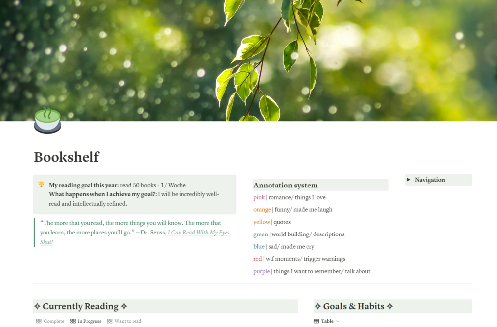 Bookshelf Notion Template