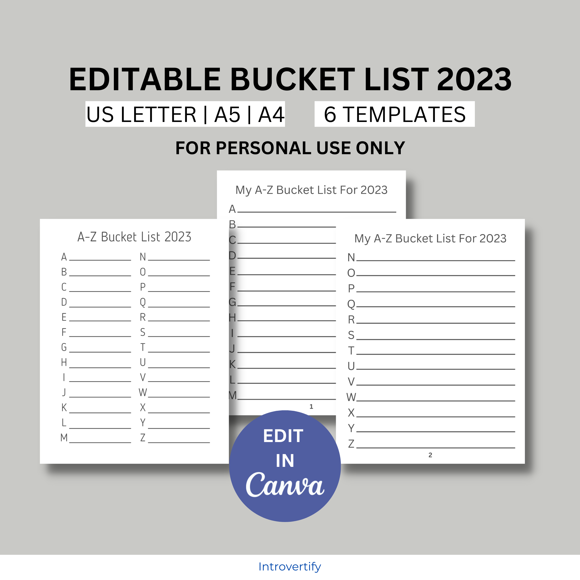 Editable Bucket List Templates | US LETTER | A5 | A4