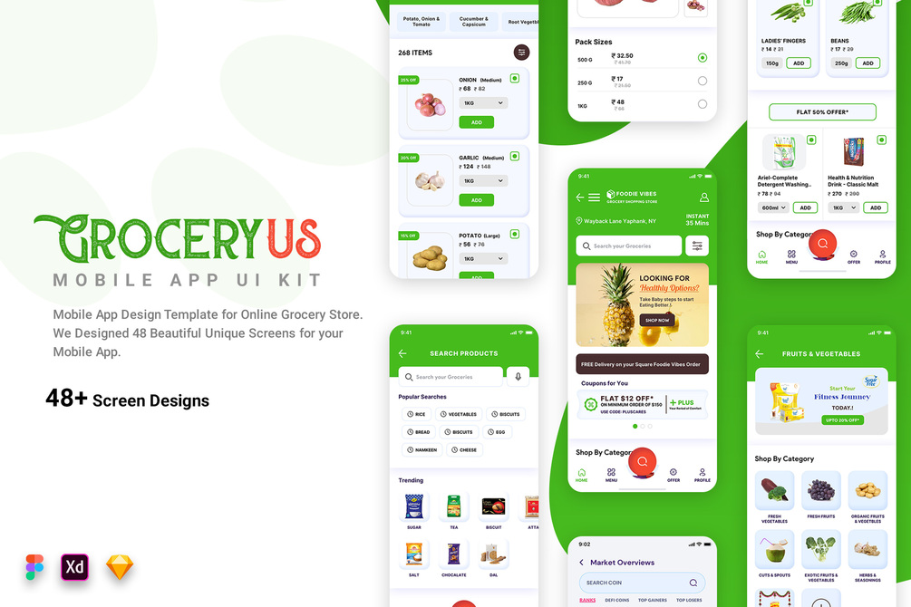 Grocery Store Mobile App UI Kit Design Template