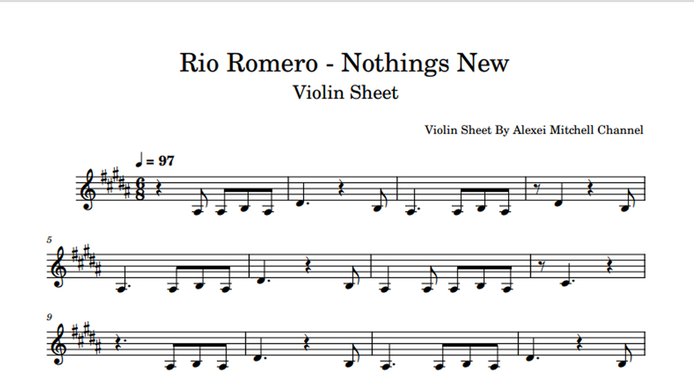 Rio Romero - Nothing's New Violin Sheet