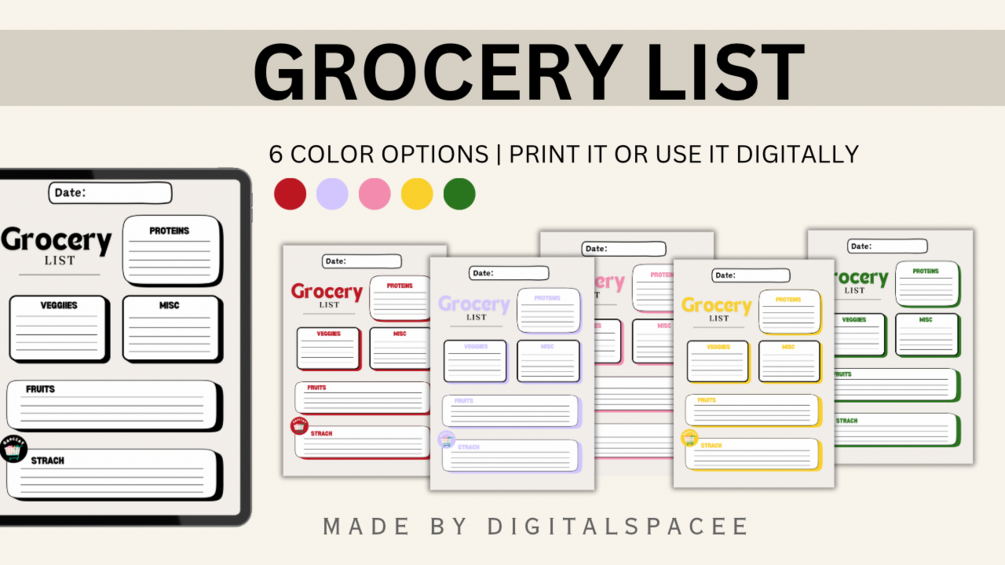 Digital Grocery List Template