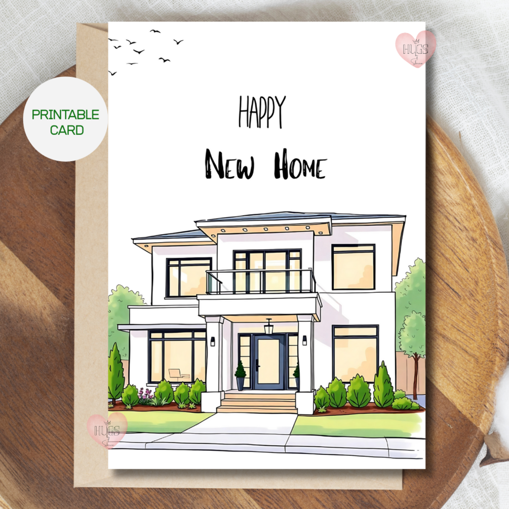 Happy New Home | Printable Folded Card | 5x7 Modern Housewarming Card ...