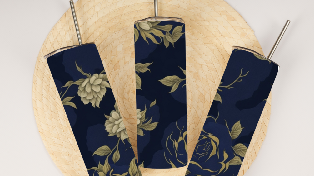 3D Navy Blue Colorful Gold Floral Sublimation,20 oz Skinny Tumbler wrap ...