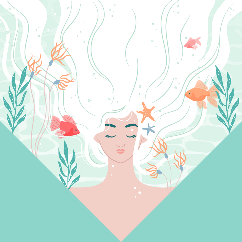 Dreamy woman with fish
