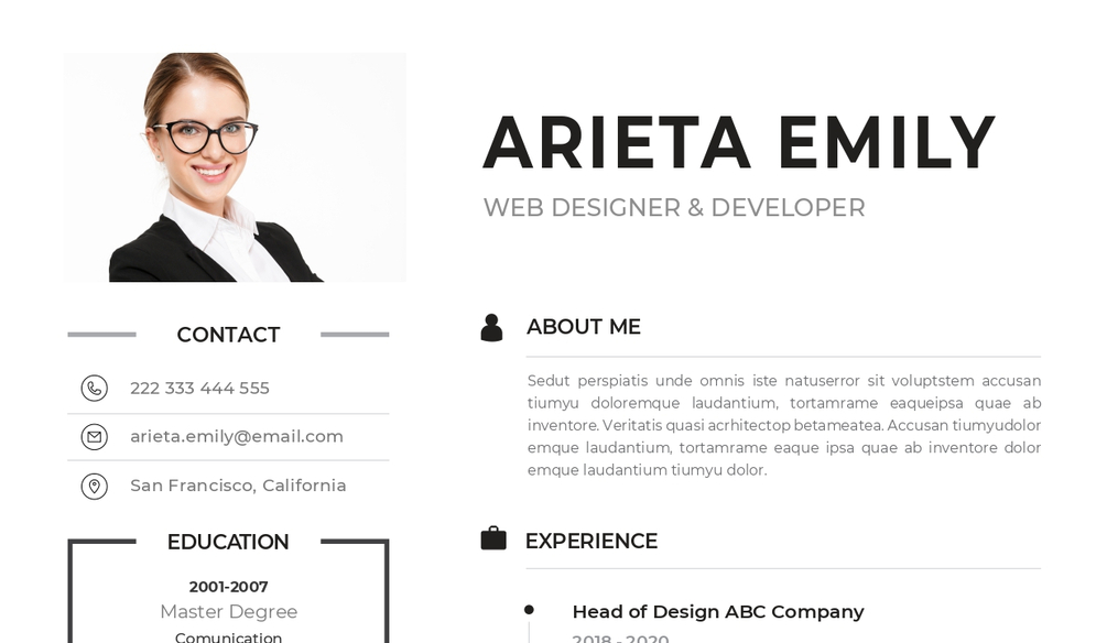 Professional Resume Template with Photo, CV Template for Google Docs, Word & Pages, Modern ...